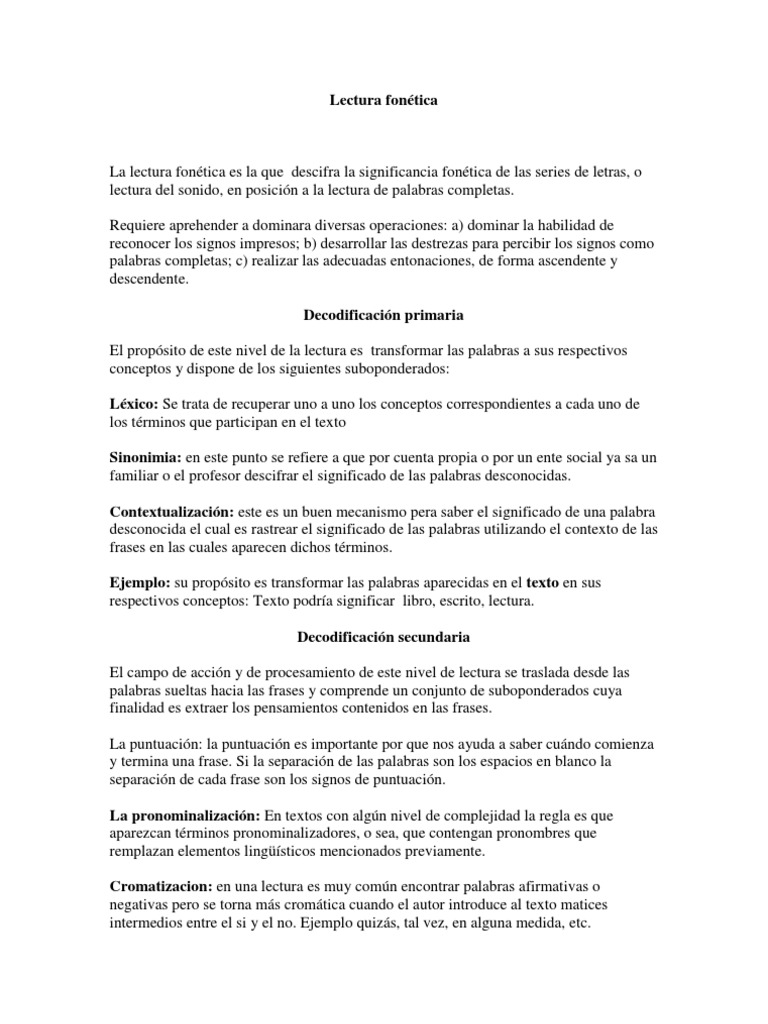 Lectura Fonética | PDF | Lectura (proceso) | Palabra