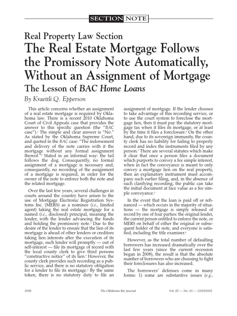 The Real Estate Mortgage Follows The Assignment of Mortgages - MERS ...