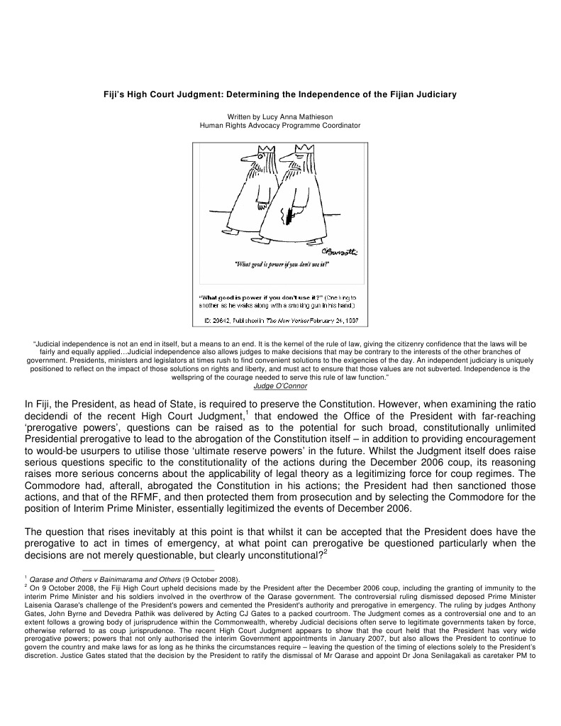 Fiji's High Court Judgment: Determining The Independence of The Fijian ...