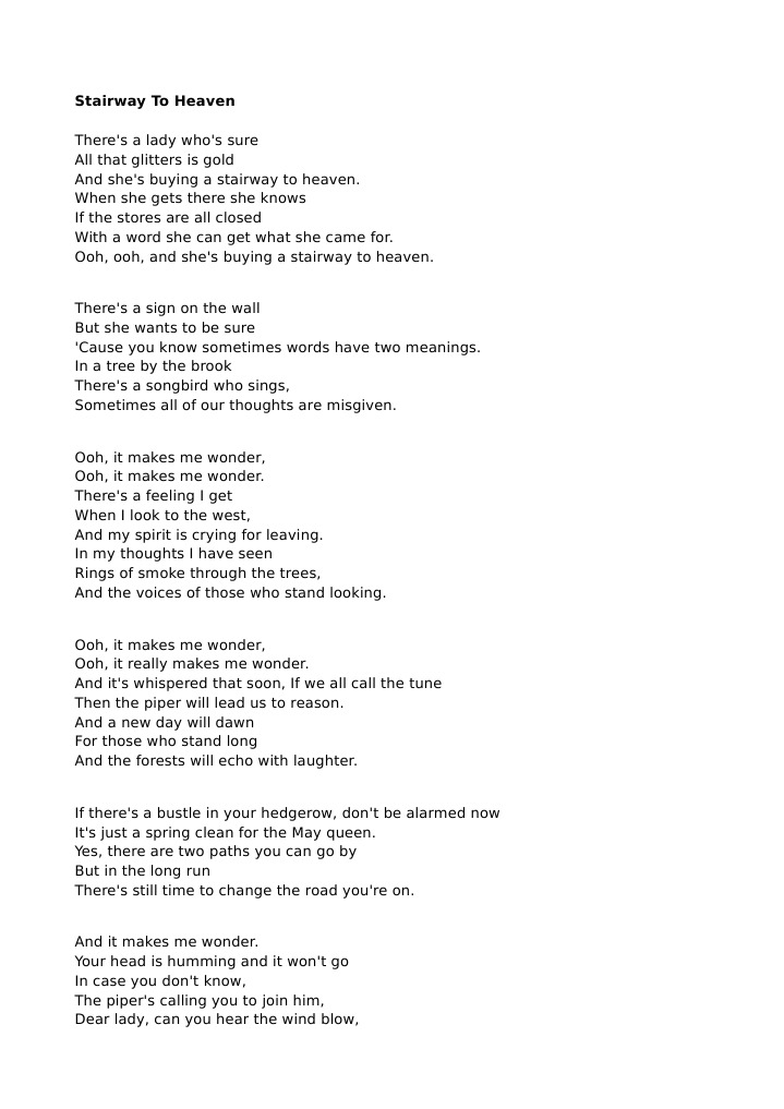 Stairway to Heaven Lyrics Analysis | PDF | Religion & Spirituality