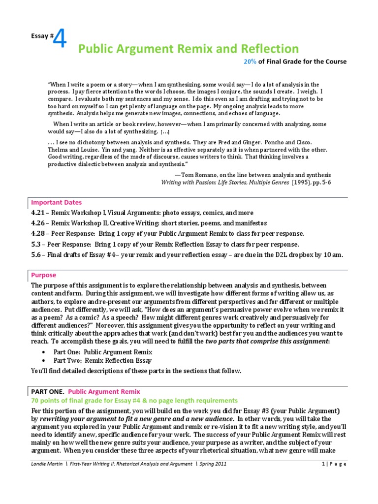 Essay 4 - Public Argument Remix and Reflection | Download Free PDF ...
