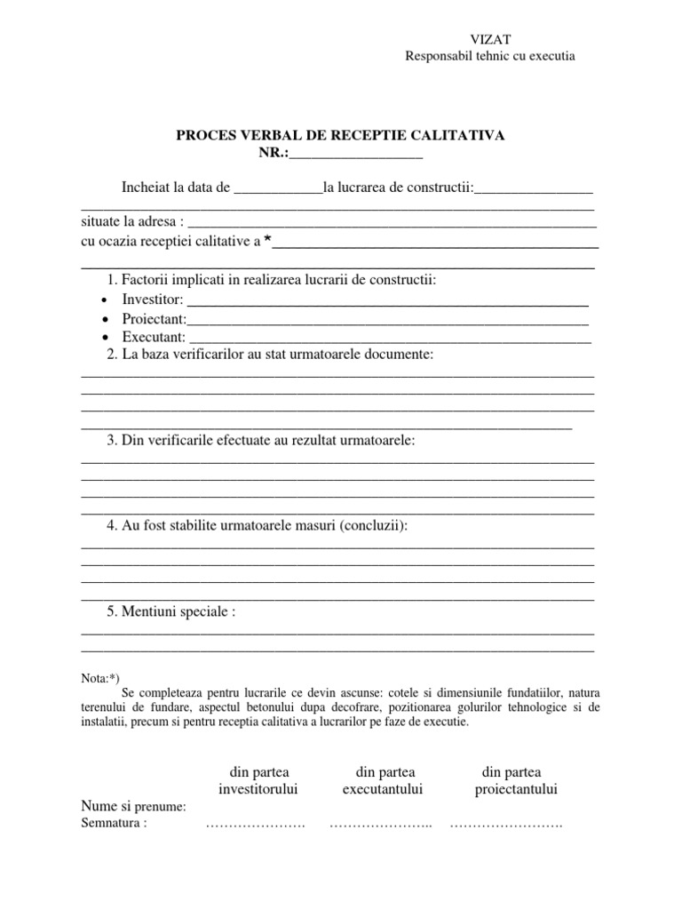 Proces Verbal de Receptie Calitativa Contructii | PDF