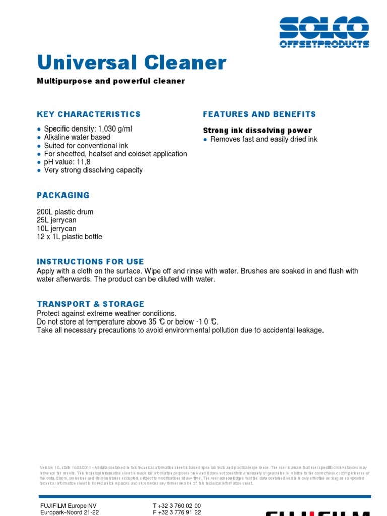 Universal Cleaner Technical Information | PDF | Cooking, Food & Wine ...