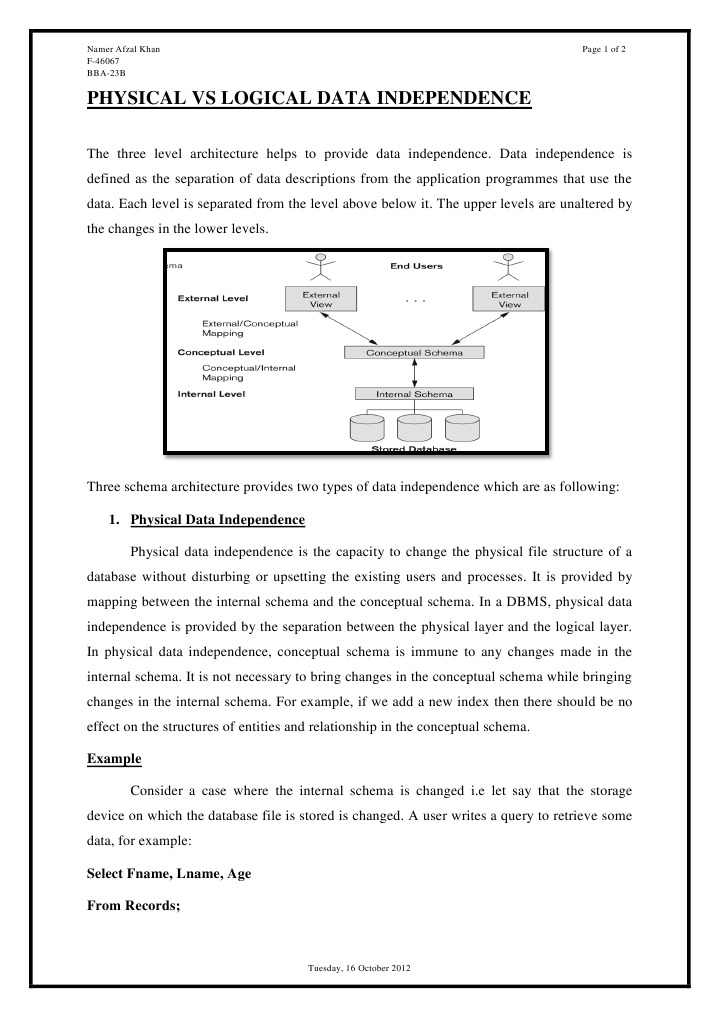 Physical Vs Logical Data Independence | PDF | Database Schema | Databases