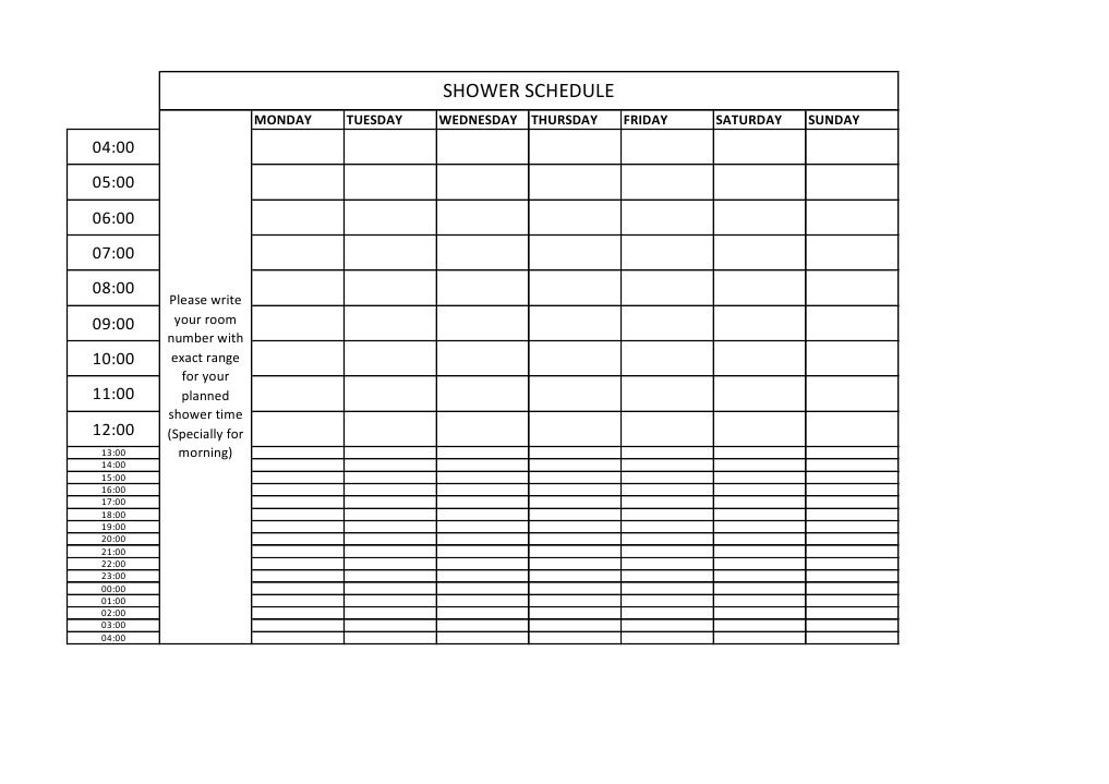 Weekly Shower Schedule Template | PDF