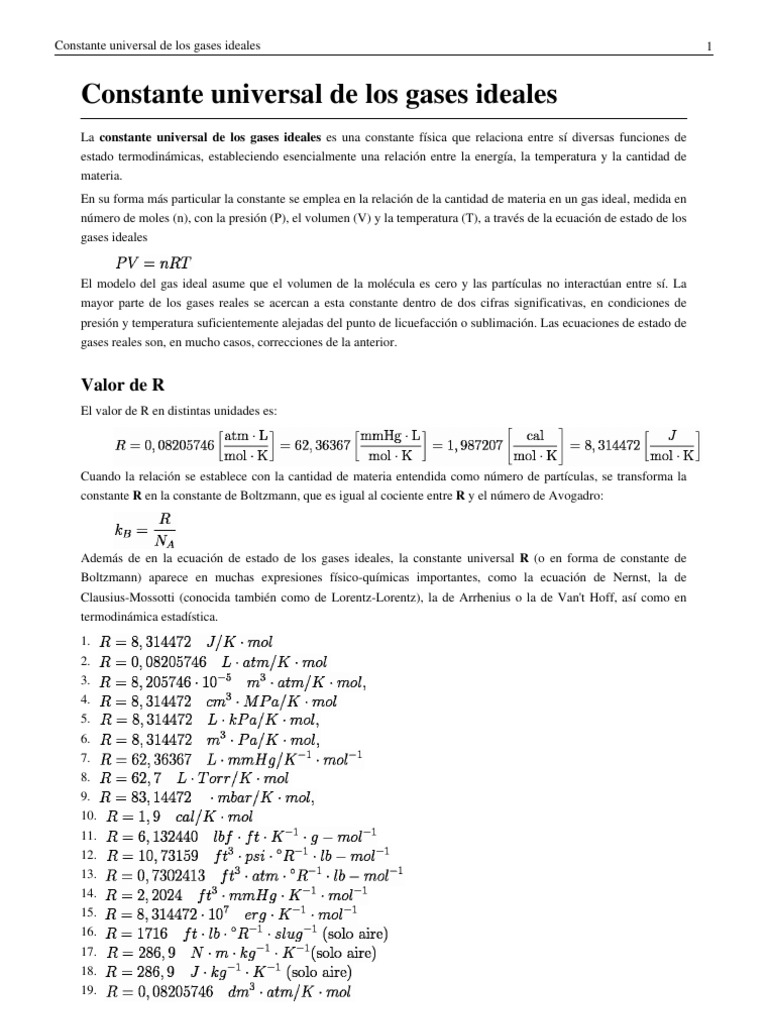 Constante Universal de Los Gases Ideales | PDF | Gases | Mecánica
