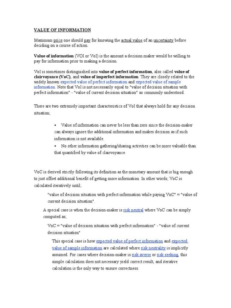 Expected Value of Perfect Information Expected Value of Sample Information | PDF | Sampling ...