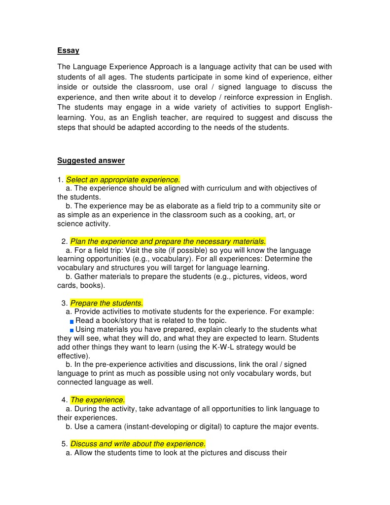 Language Experience Approach Steps | PDF | Vocabulary | Psychological ...