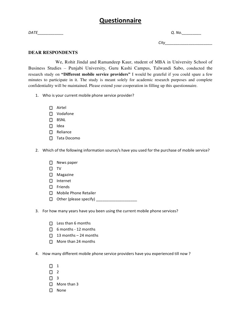 Questionnaire: Dear Respondents | PDF | Questionnaire | Mobile Phones