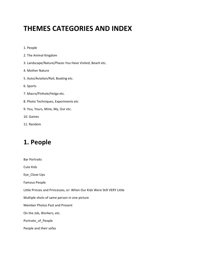 Themes Categories and Index | PDF | Young Adult