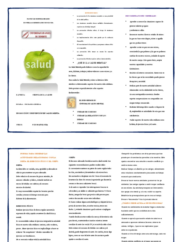 Tríptico sobre Salud Mental y Prevención | PDF | Ejercicio físico | Dieta