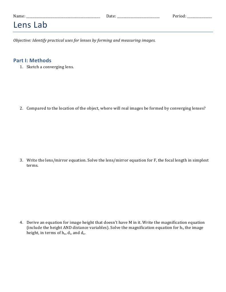 Lens Lab: Part I: Methods | PDF | Lens (Optics) | Optics