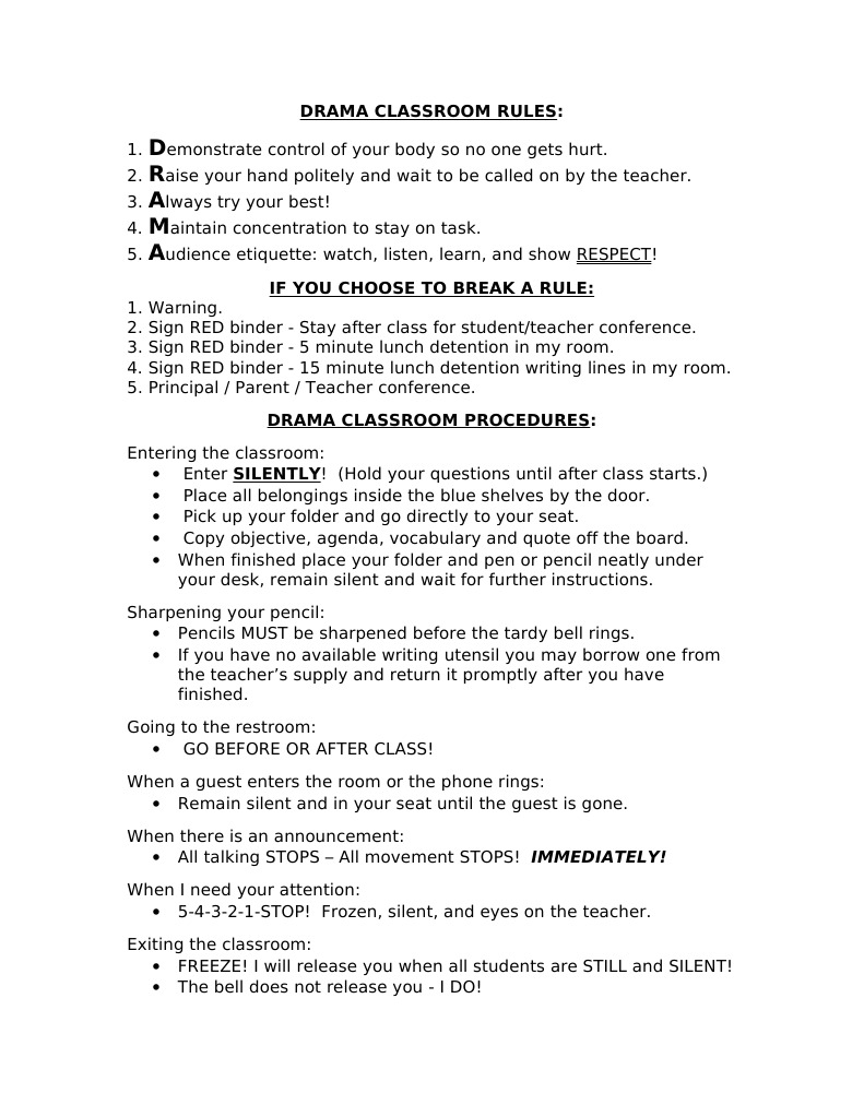 Drama Classroom Rules and Procedures | PDF | Self-Improvement