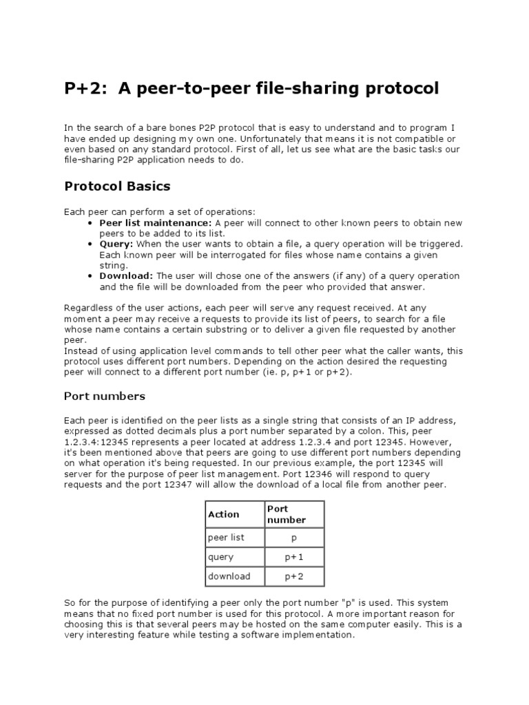 P+2: A Peer-To-Peer File-Sharing Protocol | Download Free PDF | Port (Computer Networking ...