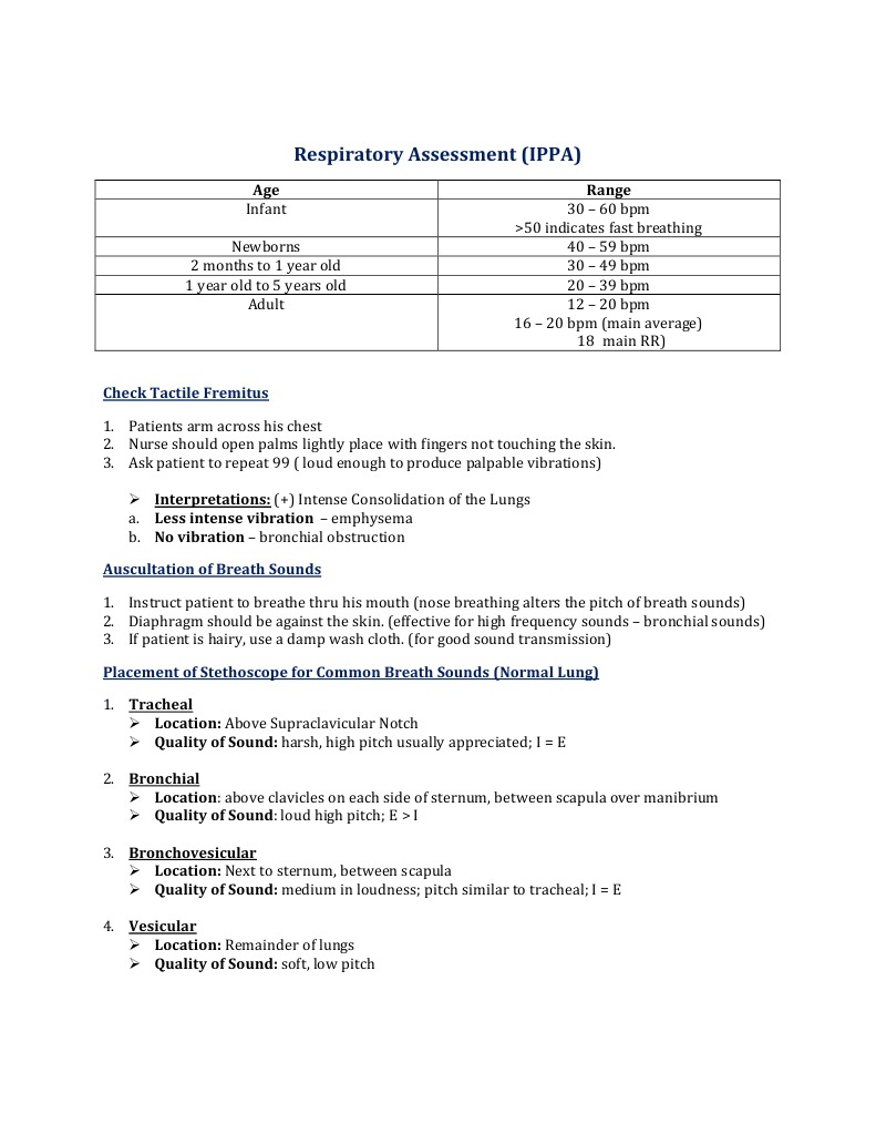 Respiratory Assessment (IPPA) : Check Tactile Fremitus | PDF | Cough | Lung
