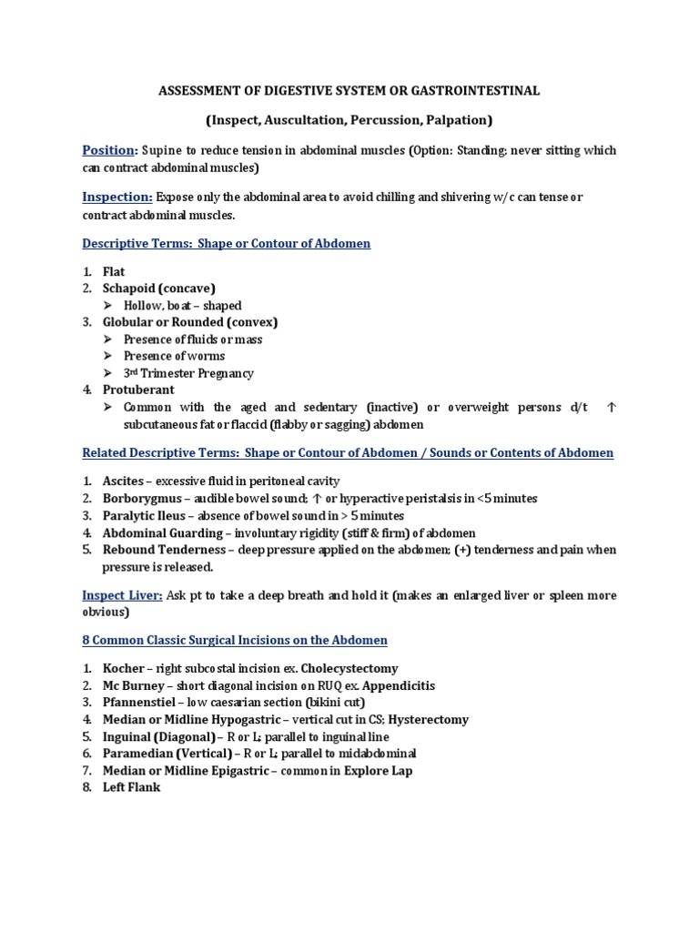 GIT Assessment | Abdomen | Gastrointestinal Tract