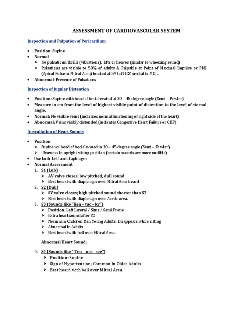 Cardio Assessment | PDF | Heart | Cardiovascular System