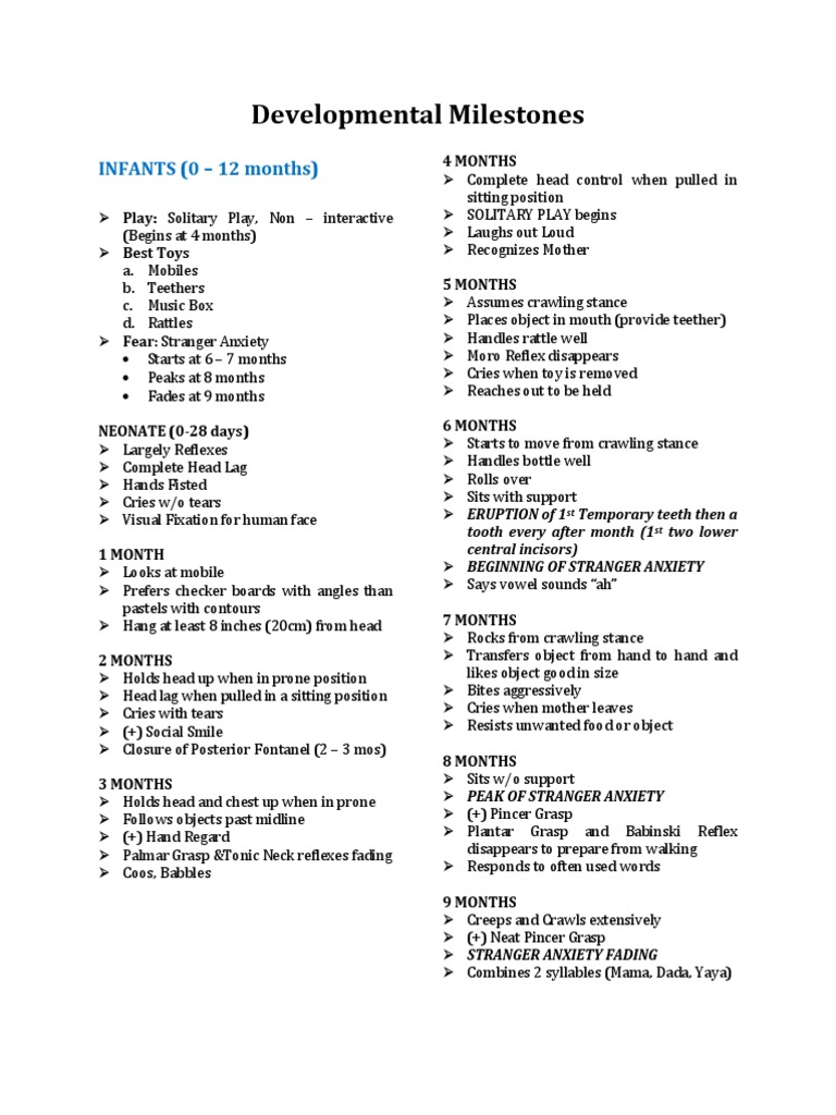 Developmental Milestones: INFANTS (0 - 12 Months) | PDF | Puberty ...