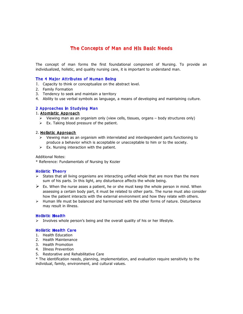 The Concepts of Man and His Basic Needs | PDF | Human | Holism