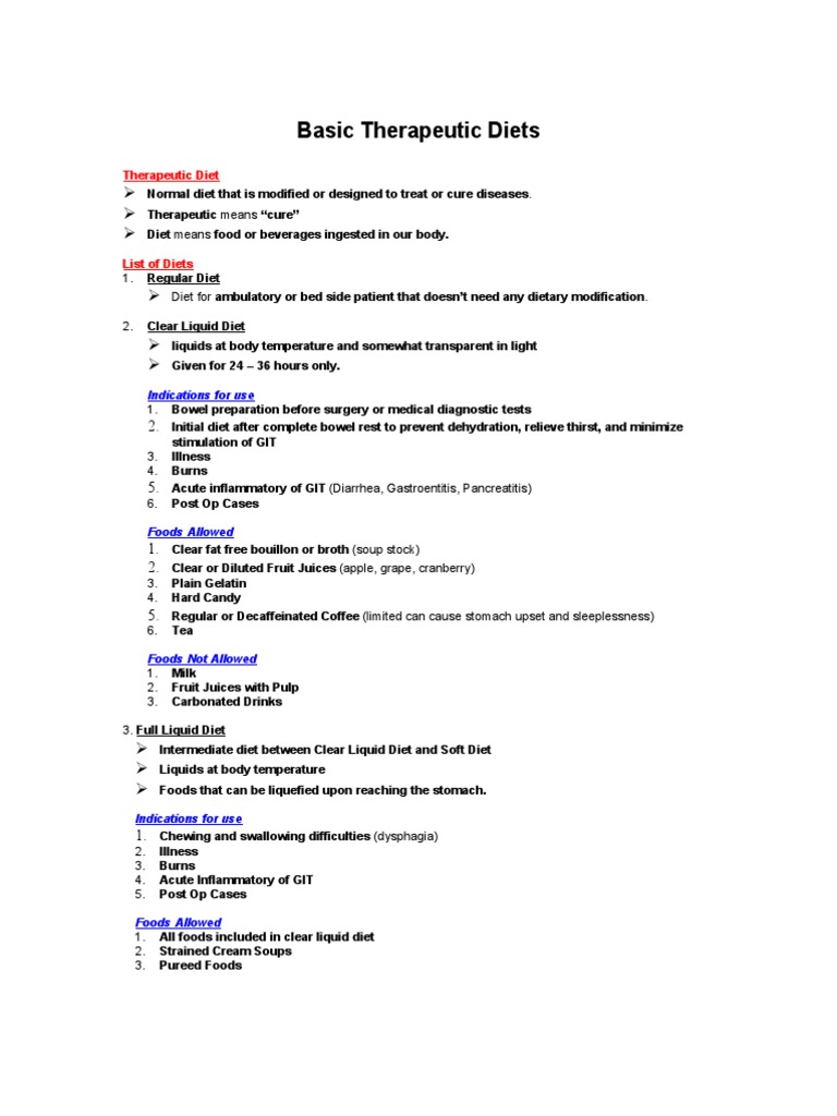 Basic Therapeutic Diets | Download Free PDF | Foods | Food And Drink