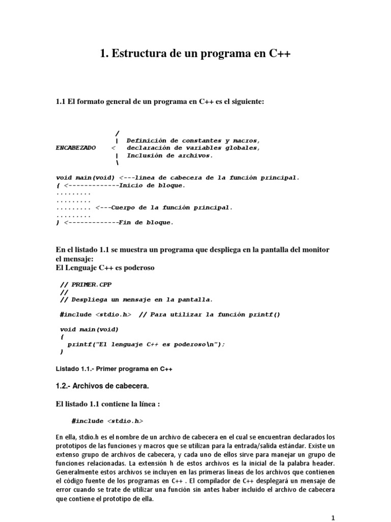 Introducción a la estructura básica de un programa en C++ | PDF | C ...