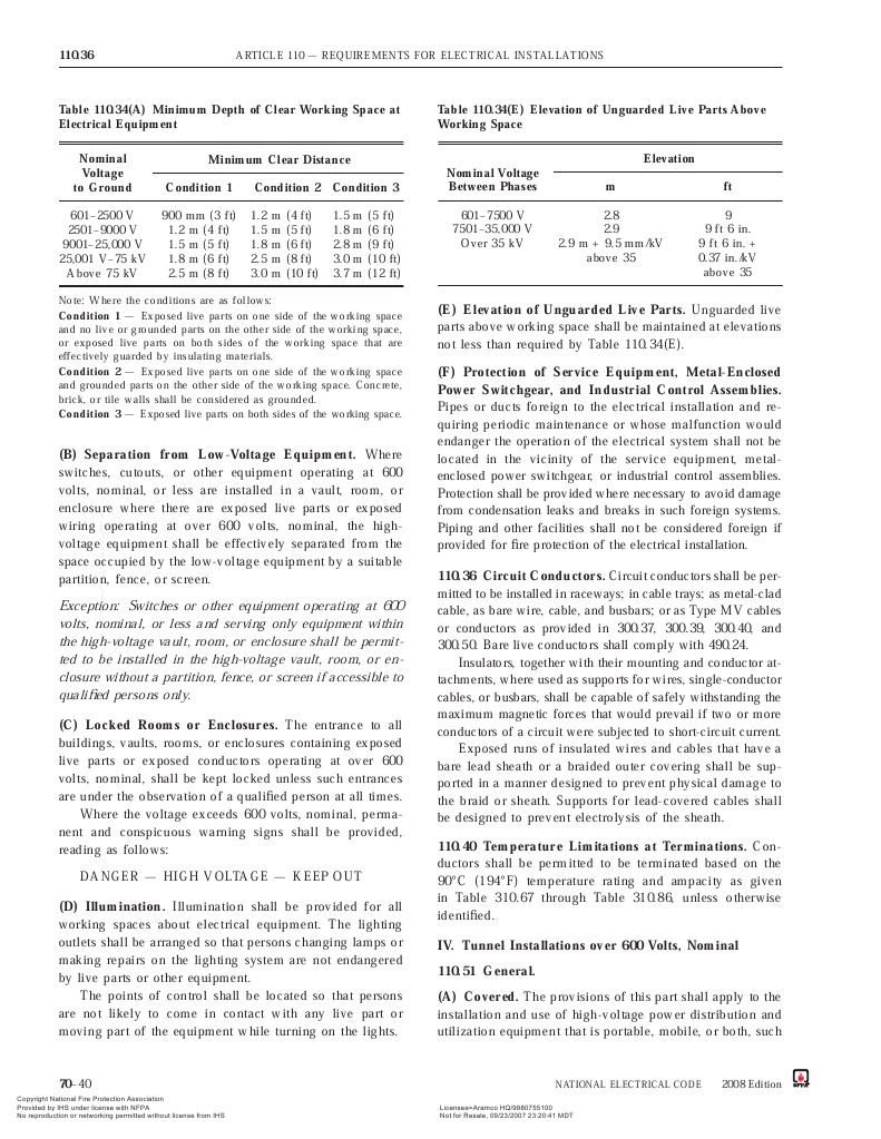 NEC_2008_table 110 | High Voltage | Electrical Wiring