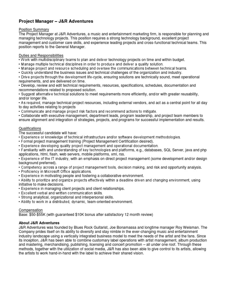Project Manager Position | PDF | Project Manager | Project Management