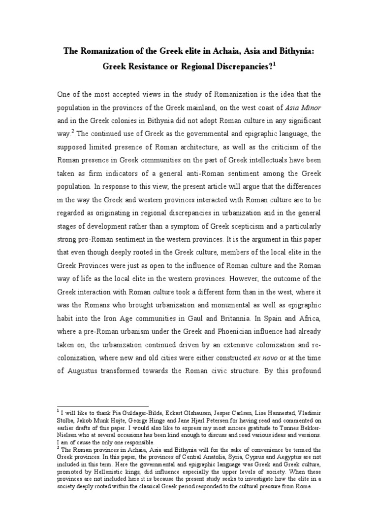 The Romanization of The Greek Elite in Achaia | PDF | Hellenistic ...