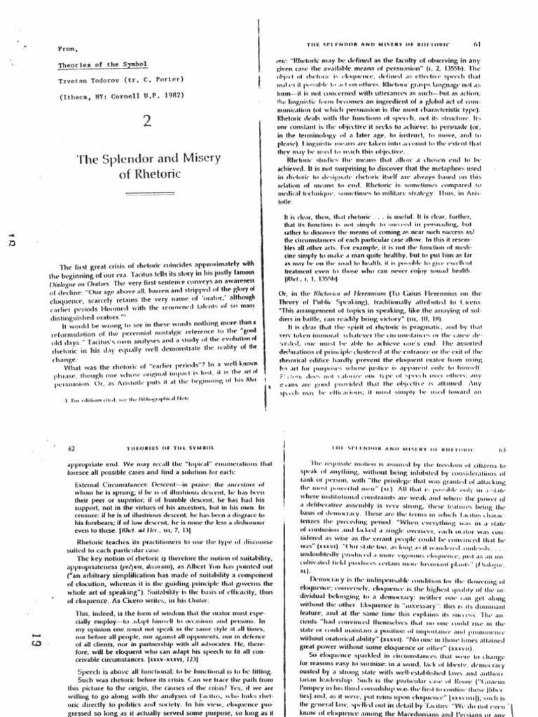 Tzvetan Todorov The Splendor and Misery of Rhetoric | PDF | Philosophy ...