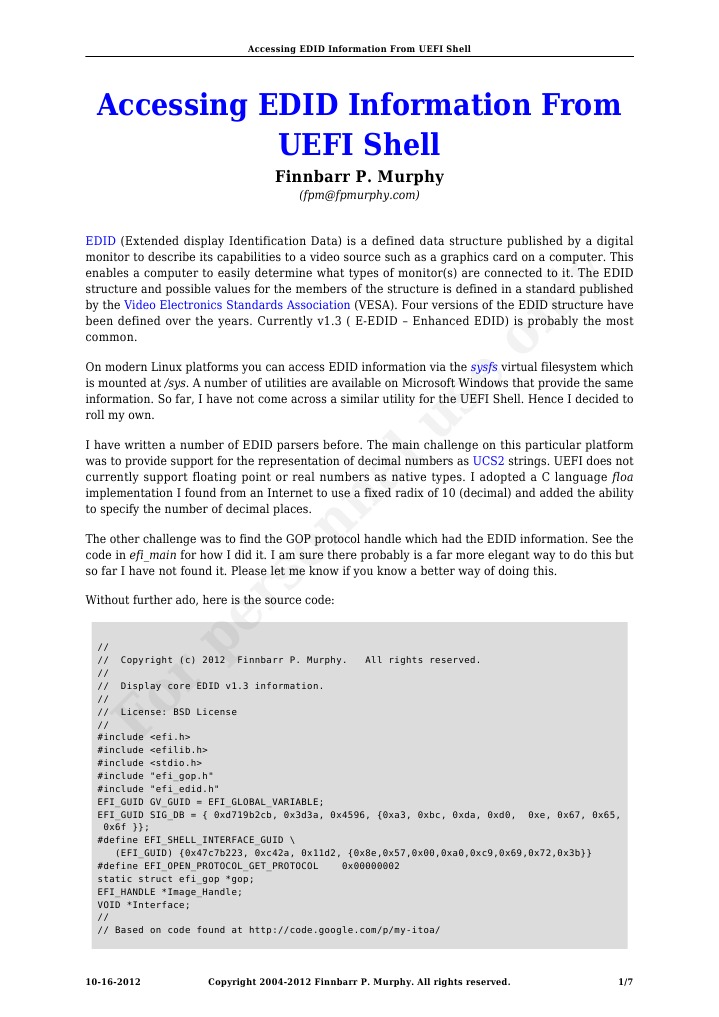 Accessing EDID Information From UEFI Shell | PDF | Computer Programming | Computer Hardware