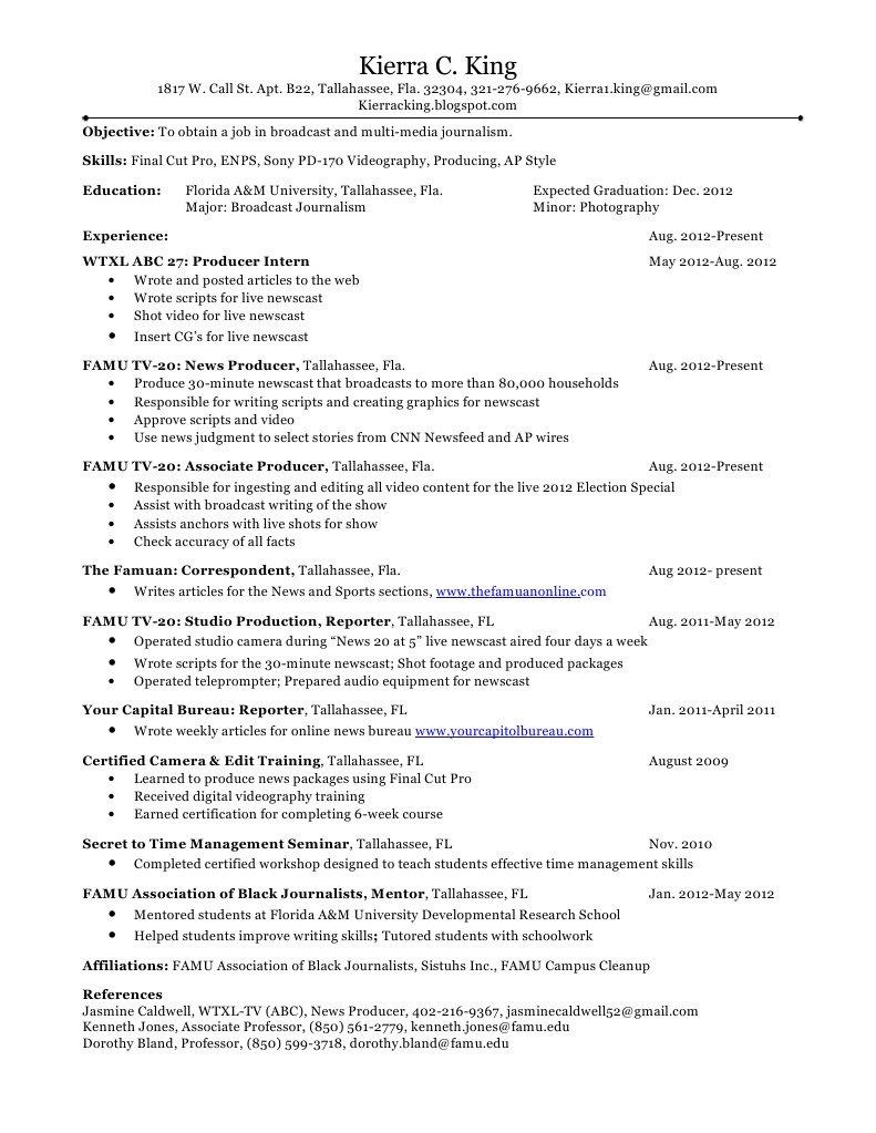 Kierra King Resume | PDF | News Broadcasting | Florida