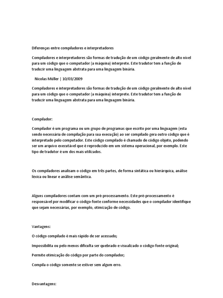 Diferenças Entre Compiladores e Interpretadores | PDF | Compilador ...