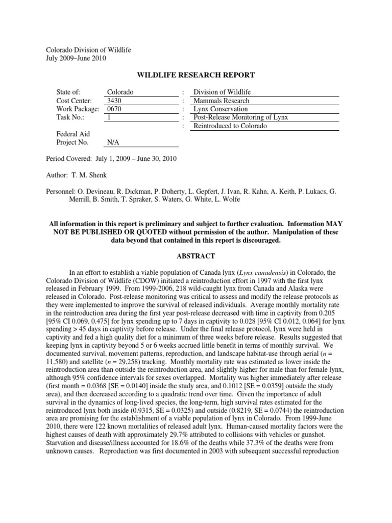 Wildlife Research Report | PDF | Organisms | Conservation