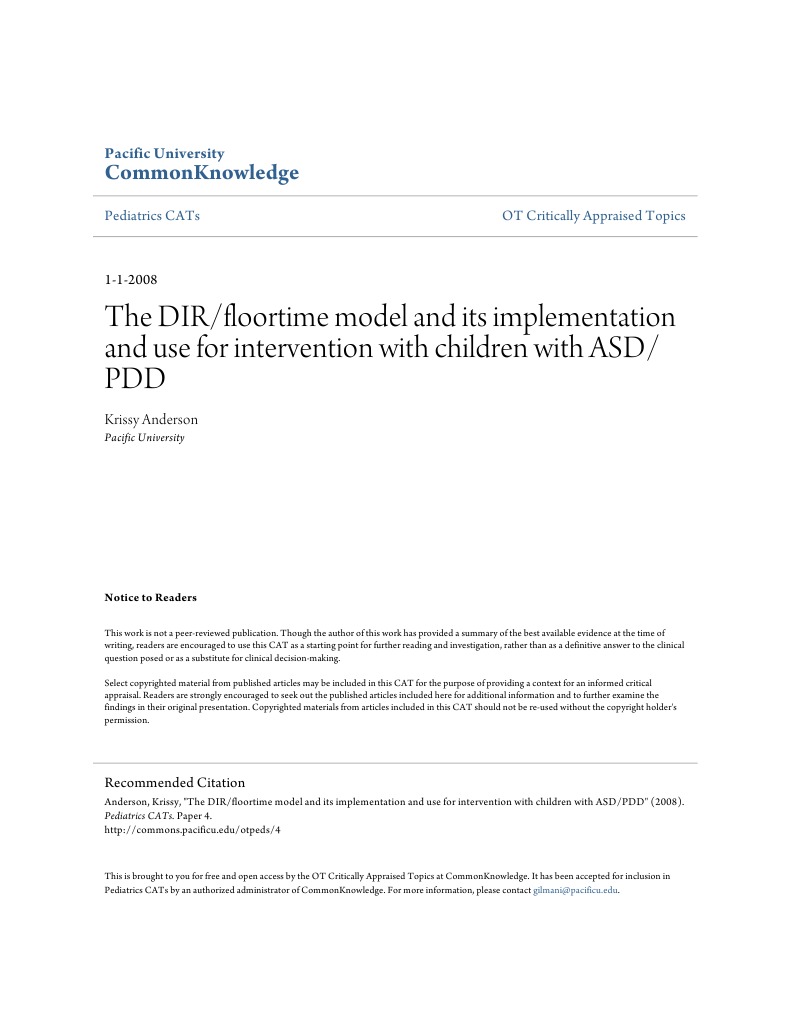 The DIR - Floortime Model and Its Implementation and Use For Interv ...