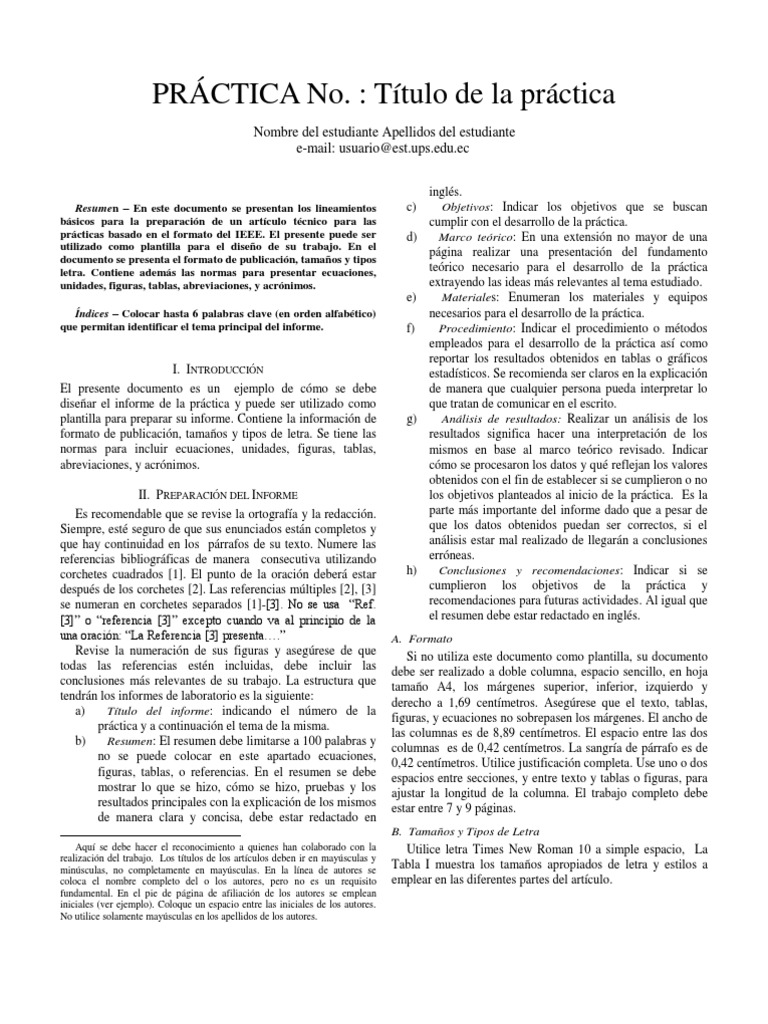 Formato Ieee Informe | PDF | Notación | Estadísticas