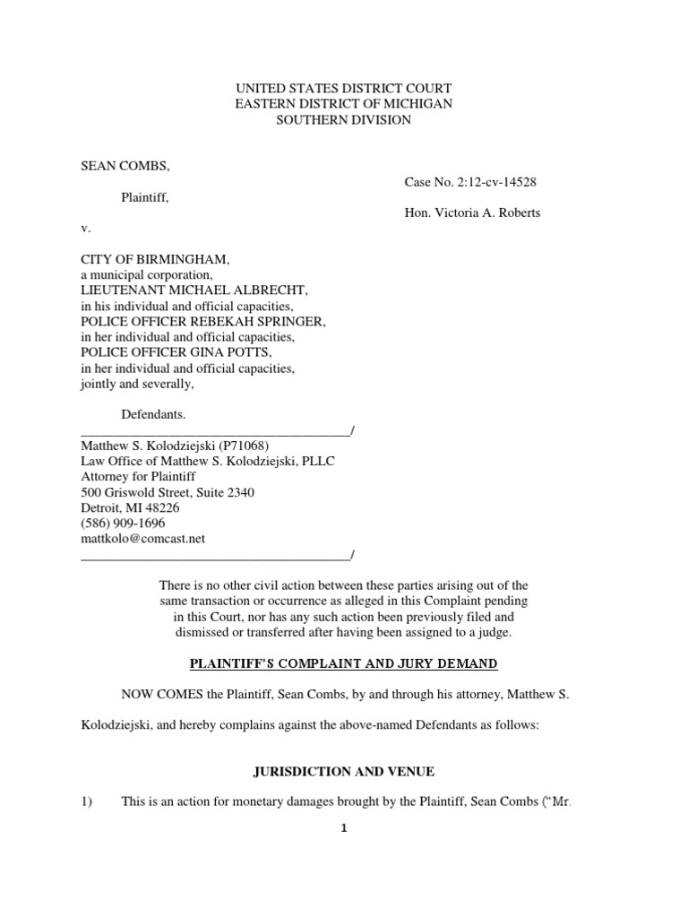 Combs, Sean - 42 U.S.C. 1983 Complaint | PDF | Damages | United States ...