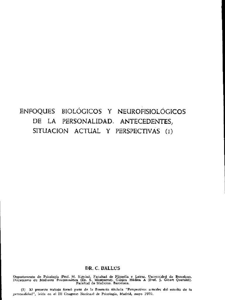 Enfoques Biologicos y Neurofisiologicos de La Personalidad | PDF ...