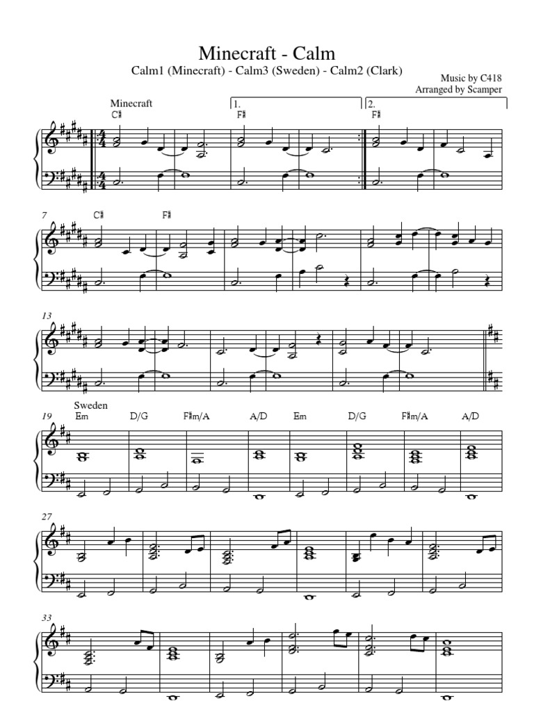Minecraft Piano - Calm - Sheet Music | PDF