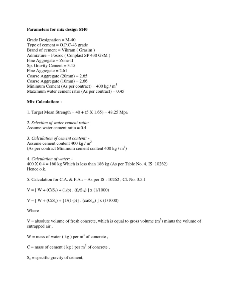 Mix Design M-40 | Download Free PDF | Concrete | Building Materials