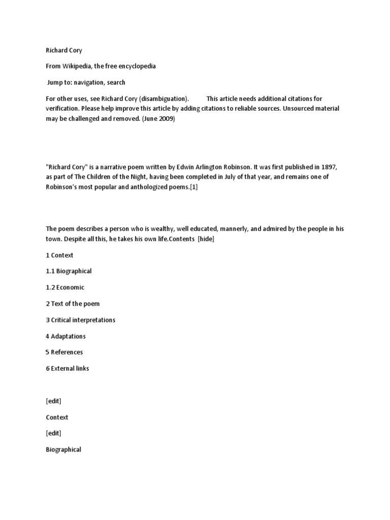 Richard Cory | PDF | Poetry