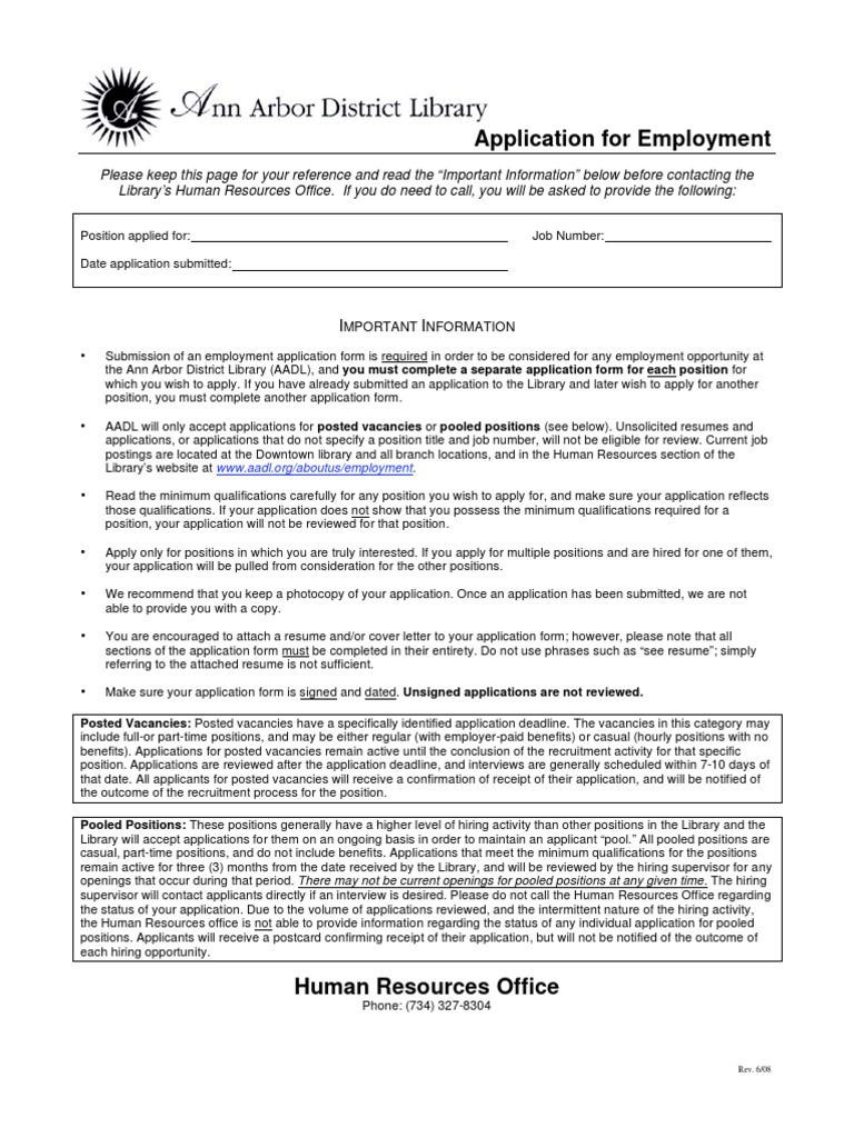 Library Employment Application | PDF | Race And Ethnicity In The United ...