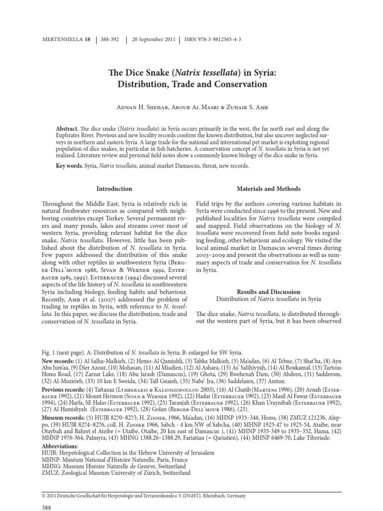 The Dice Snake (Natrix Tessellata) in Syria: Distribution, Trade and ...