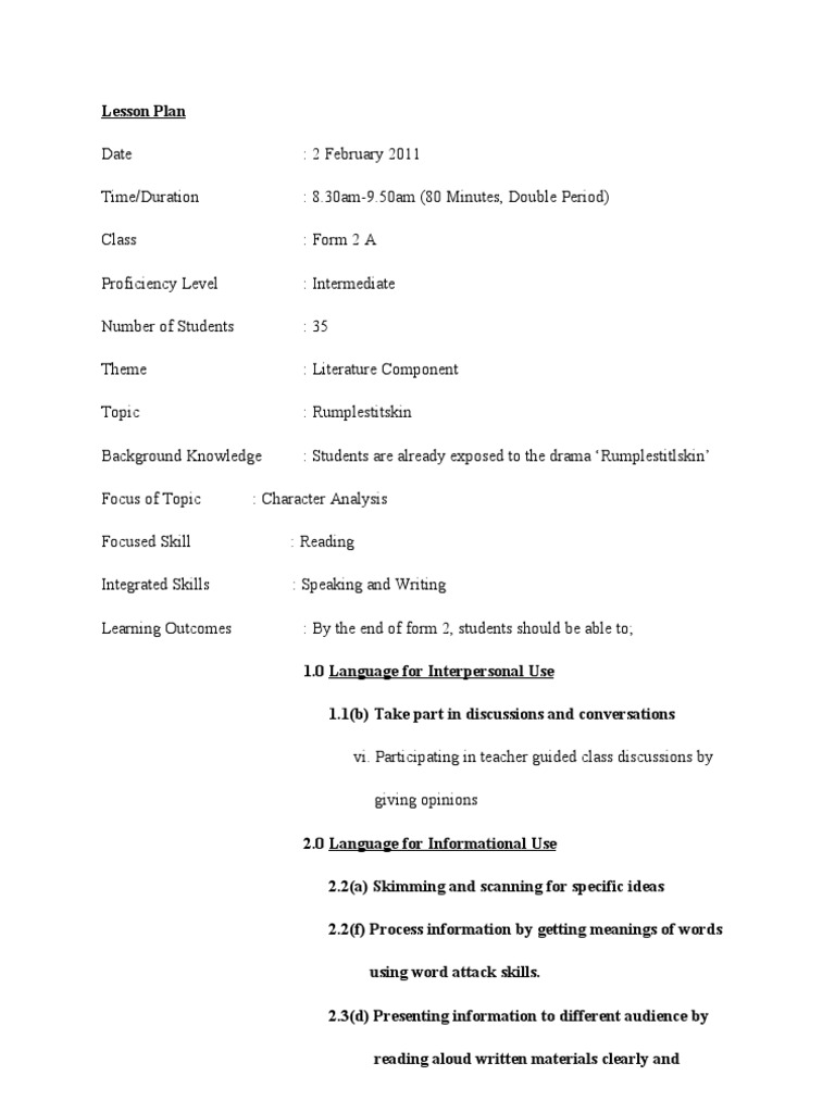 Sample Lesson Plan Literature | Download Free PDF | Lesson Plan | Human ...