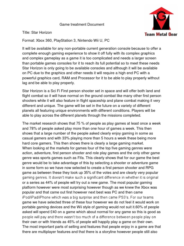Game Treatment Document | PDF | Video Games | Video Game Consoles
