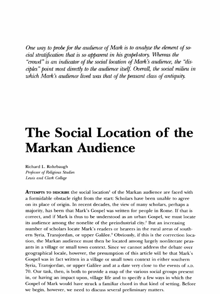 Social Location of The Markan Audience | PDF | Gospel Of Mark | Literacy