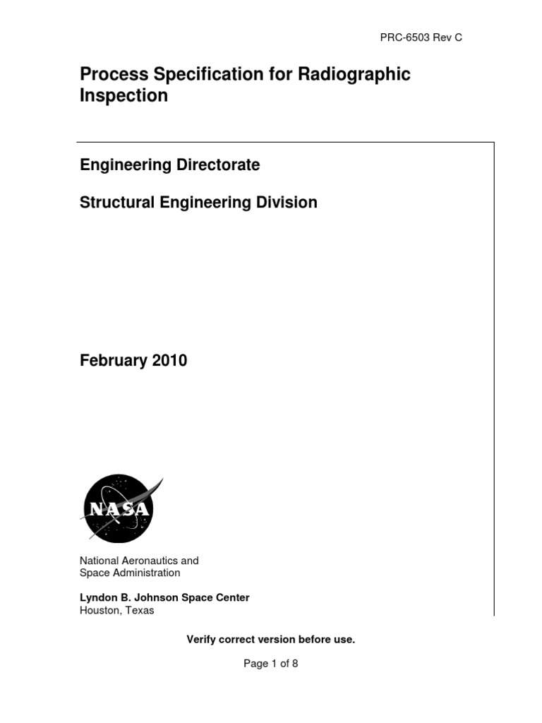 NASA PRC-6503 Rev C Radiographic Inspection | PDF | Nondestructive ...