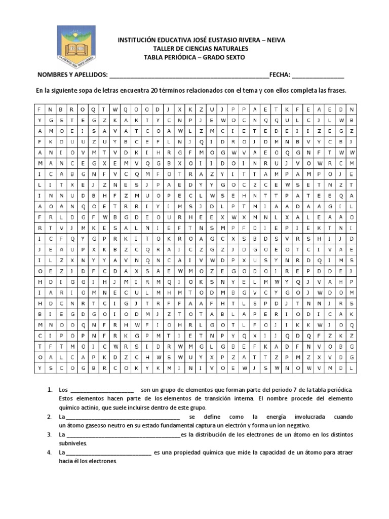 Sopa Tabla Periodica 6° | PDF | Elementos químicos | Tabla periódica