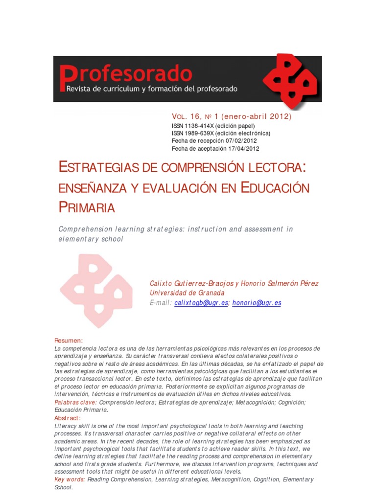 Estrategias de Comprensión Lectora en Primaria | PDF | Lectura (proceso ...