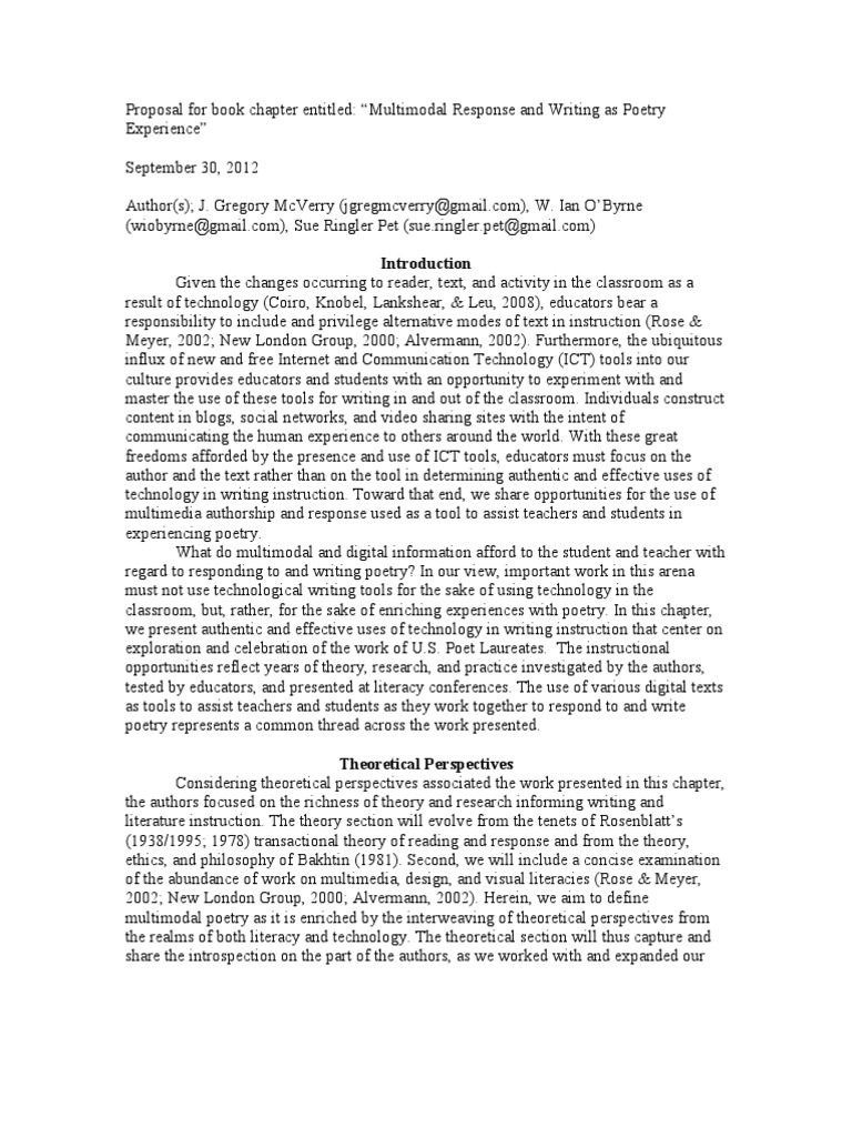 Multimodal Response and Writing as Poetry Experience Chapter Proposal ...