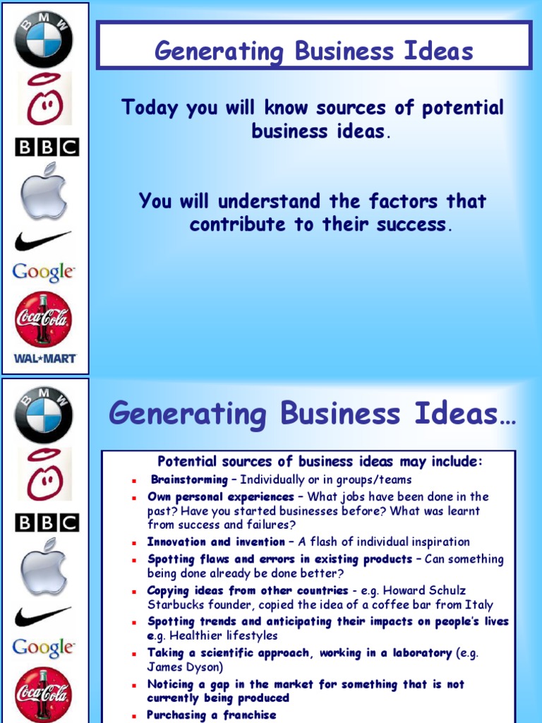 Generating Business Ideas | PDF | Small Business | Entrepreneurship